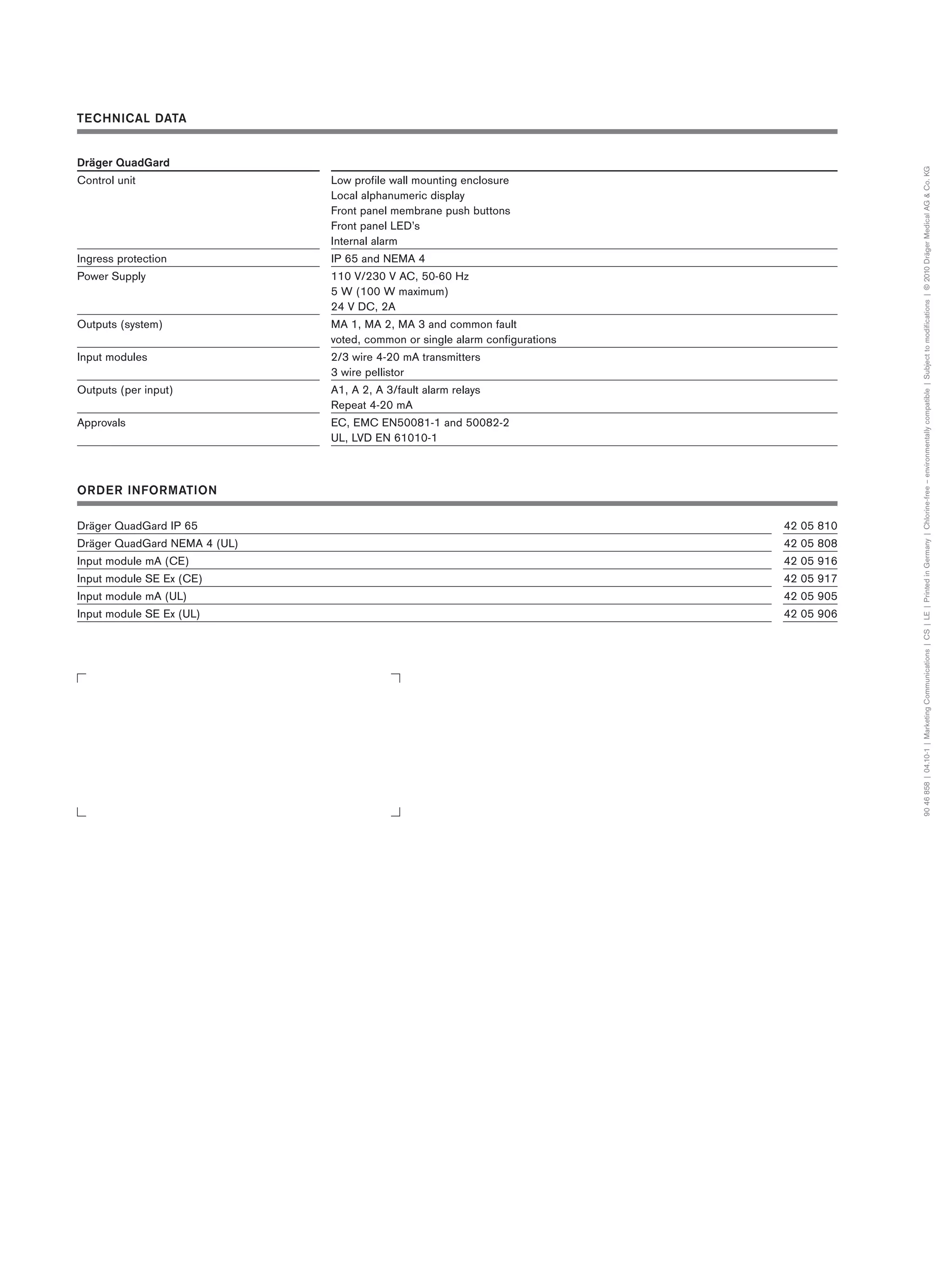 Drager QuadGard Fixed Gas Detector Control System - Spec Sheet | PDF