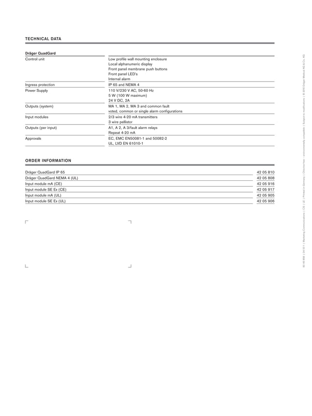 Drager QuadGard Fixed Gas Detector Control System - Spec Sheet | PDF ...