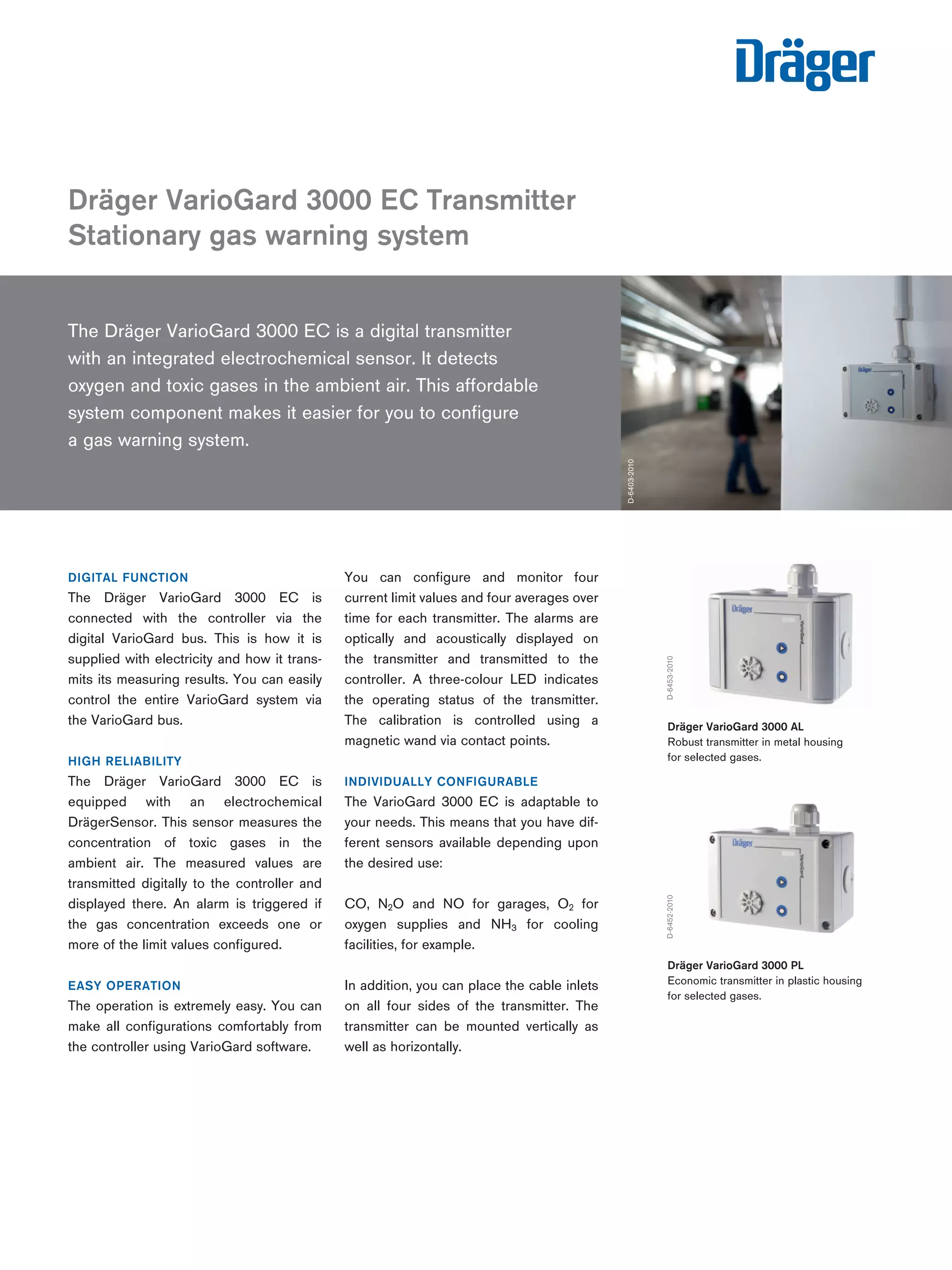 Drager Variogard 3000 EC Fixed Gas Detector - Spec Sheet | PDF