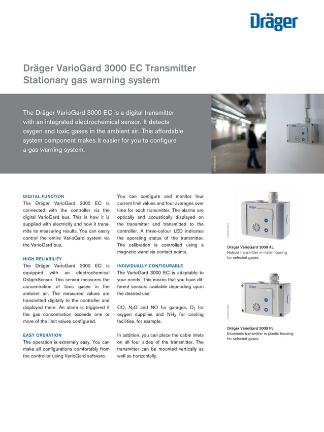 Drager Variogard 3000 EC Fixed Gas Detector - Spec Sheet | PDF