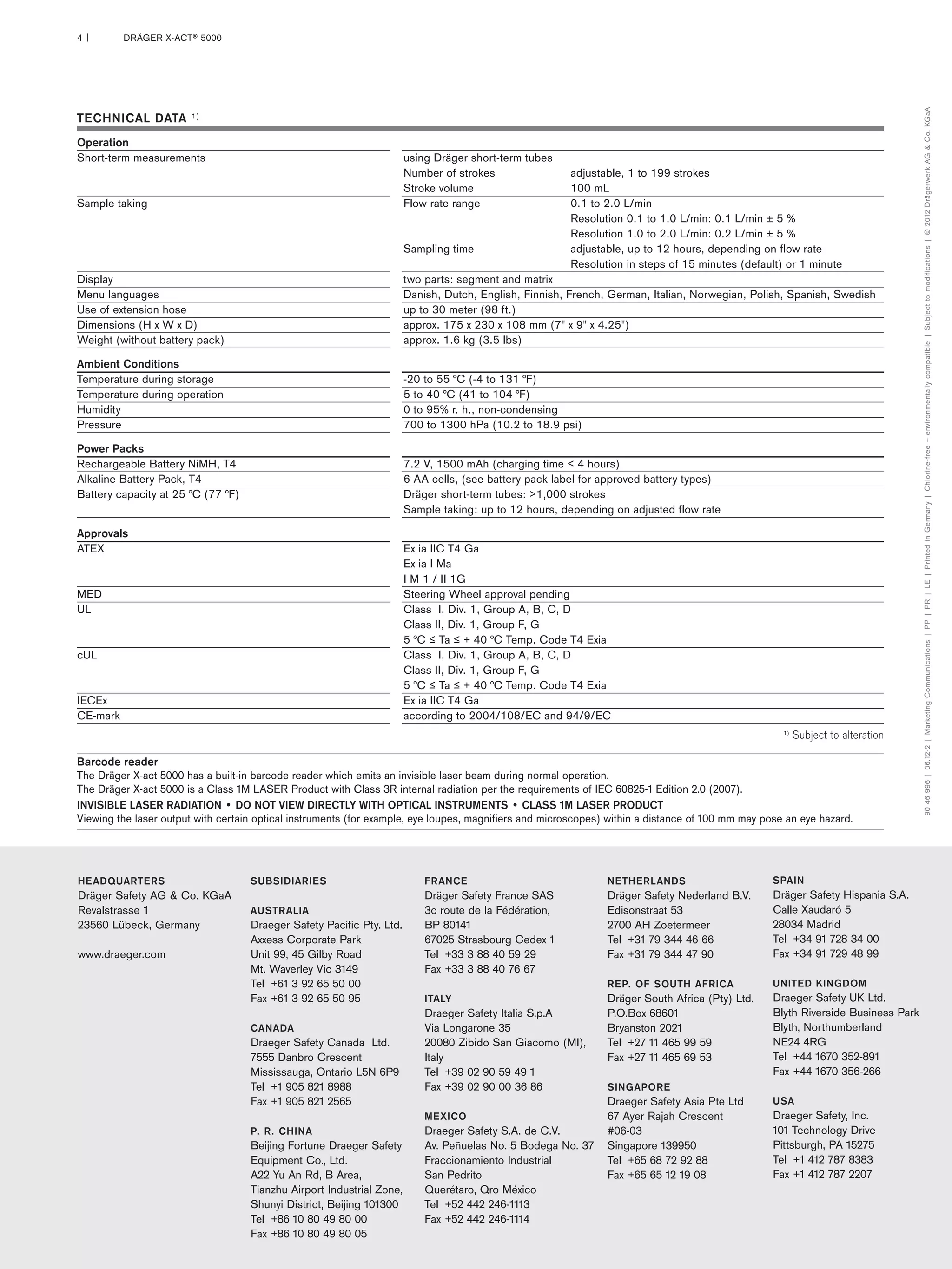 Drager X-Act 5000 Automatic Tube Pump - Spec Sheet | PDF | Technology ...