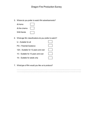 Dragon Fire Production Survey Template | DOCX | Movies | Entertainment