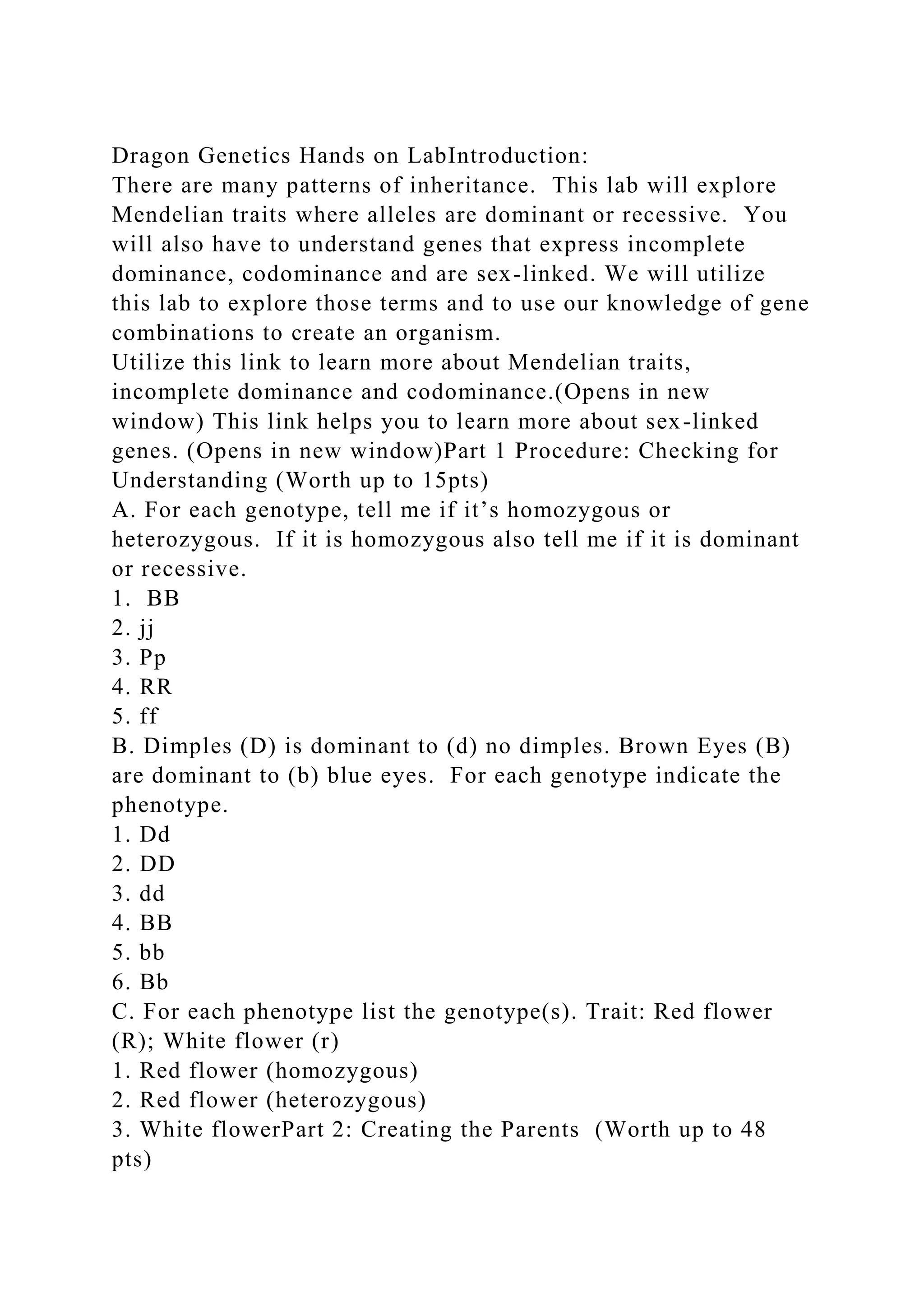 Dragon Genetics Hands on LabIntroductionThere are many patterns o.docx ...