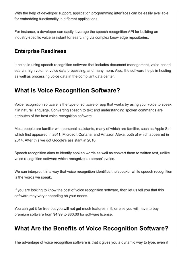 Top 10 Best Speech Recognition Software | PDF