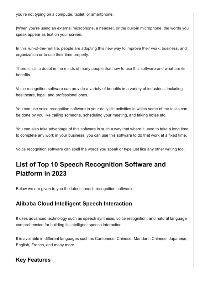 Top 10 Best Speech Recognition Software | PDF