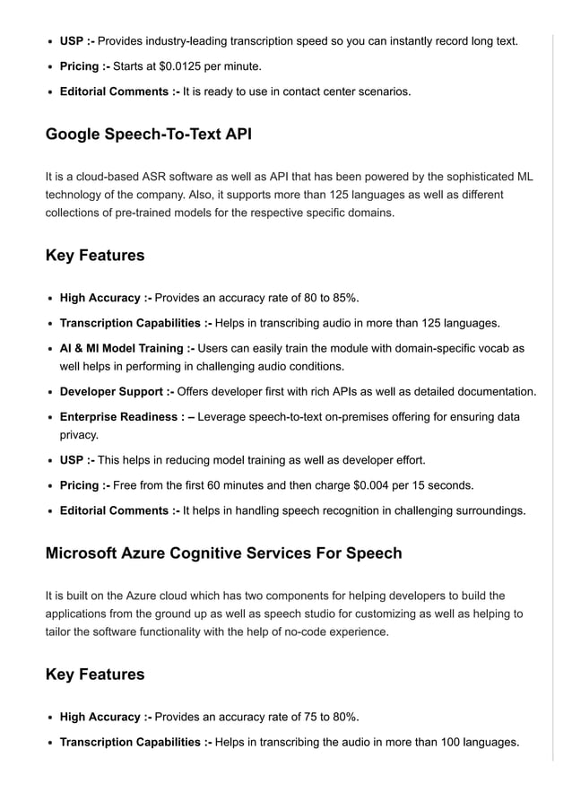 Top 10 Best Speech Recognition Software | PDF