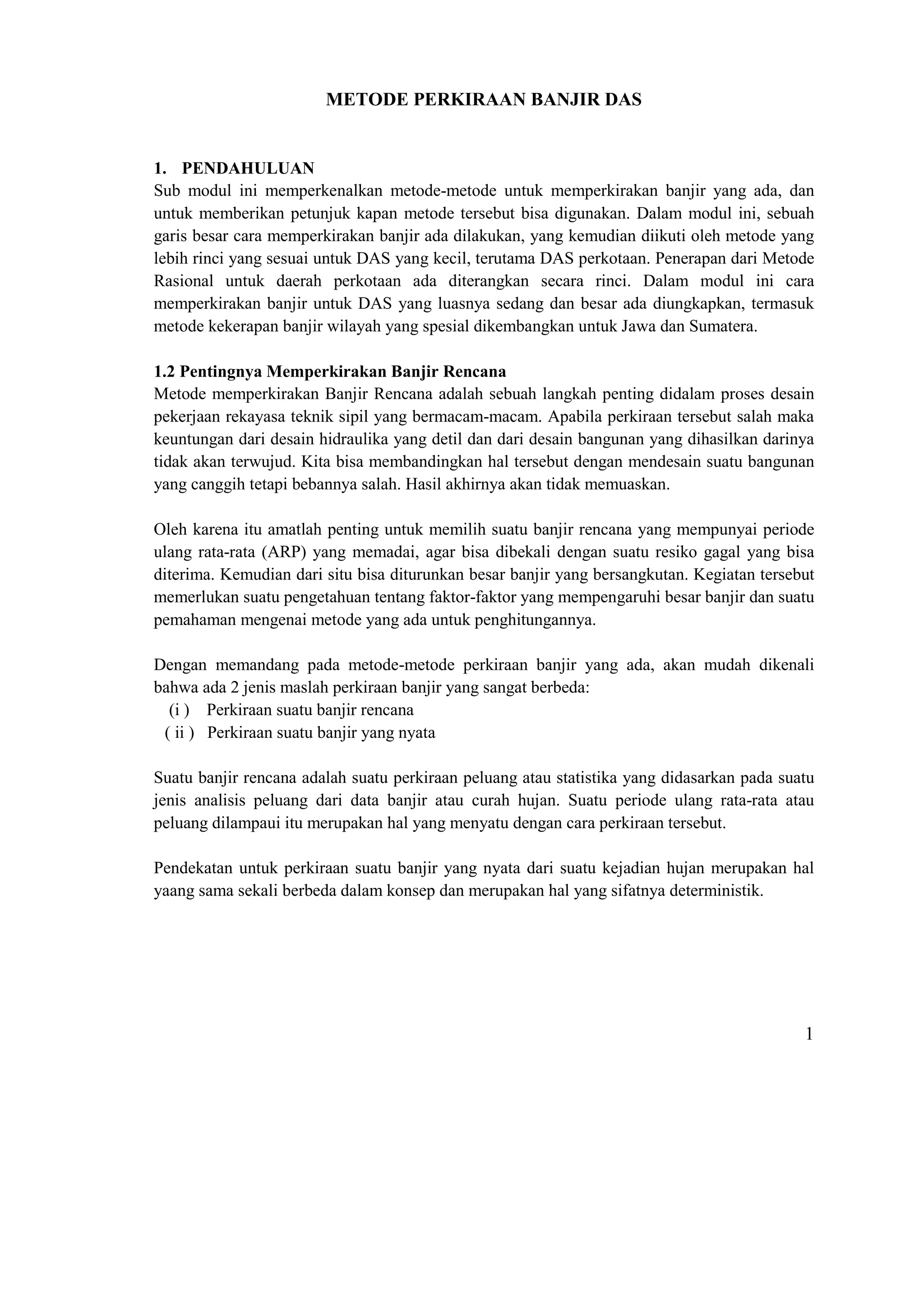 Metode perkiraan banjir das | PDF