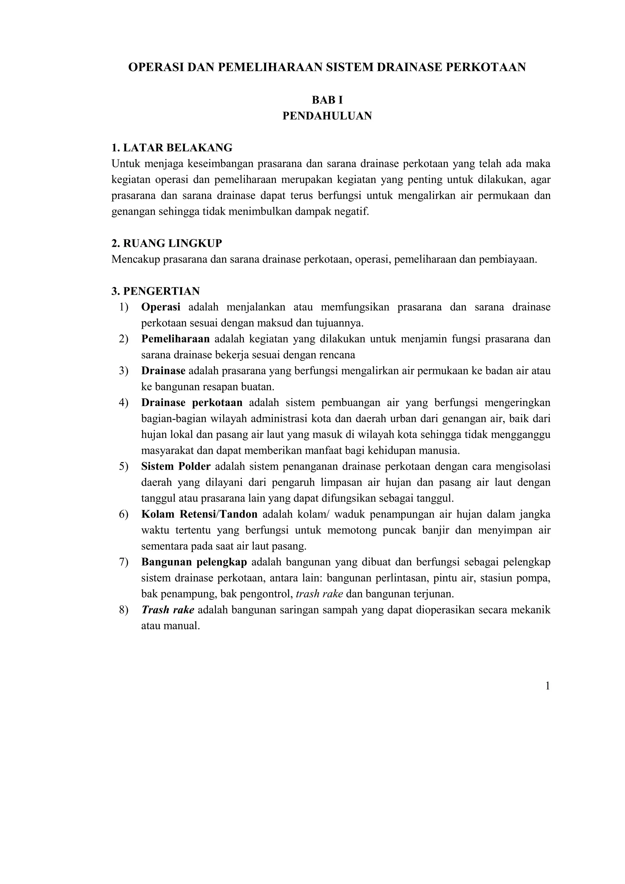 Operasi dan pemeliharaan sistem drainase perkotaan | PDF