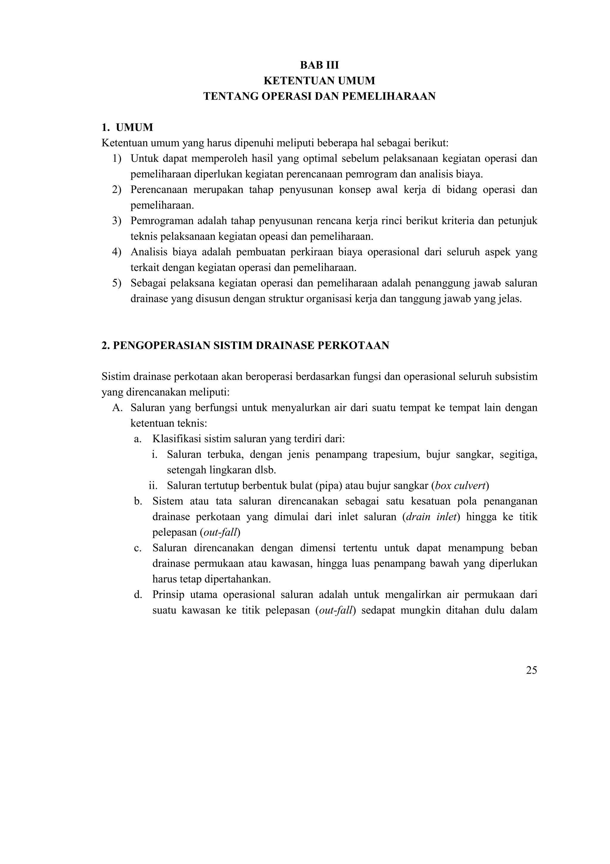 Operasi dan pemeliharaan sistem drainase perkotaan | PDF