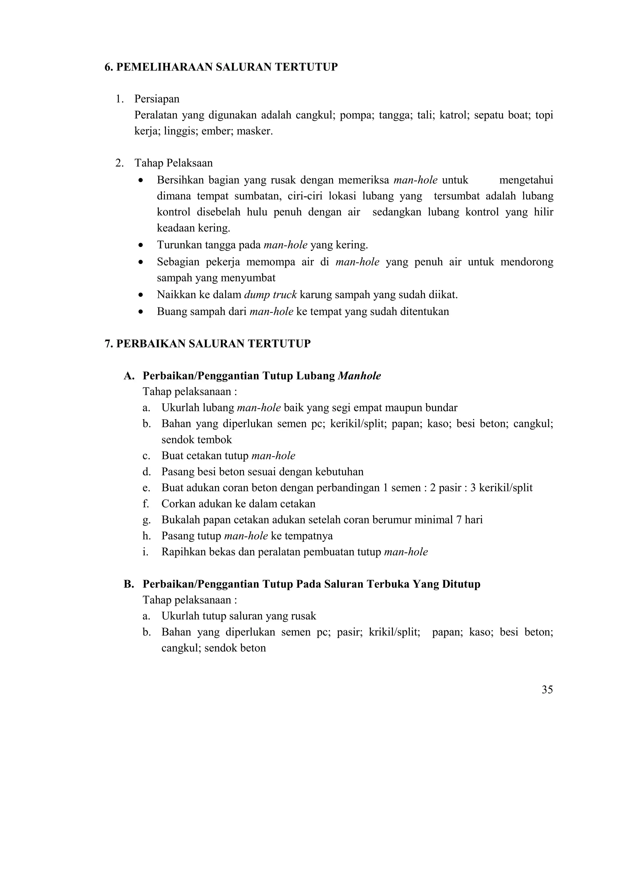 Operasi dan pemeliharaan sistem drainase perkotaan | PDF