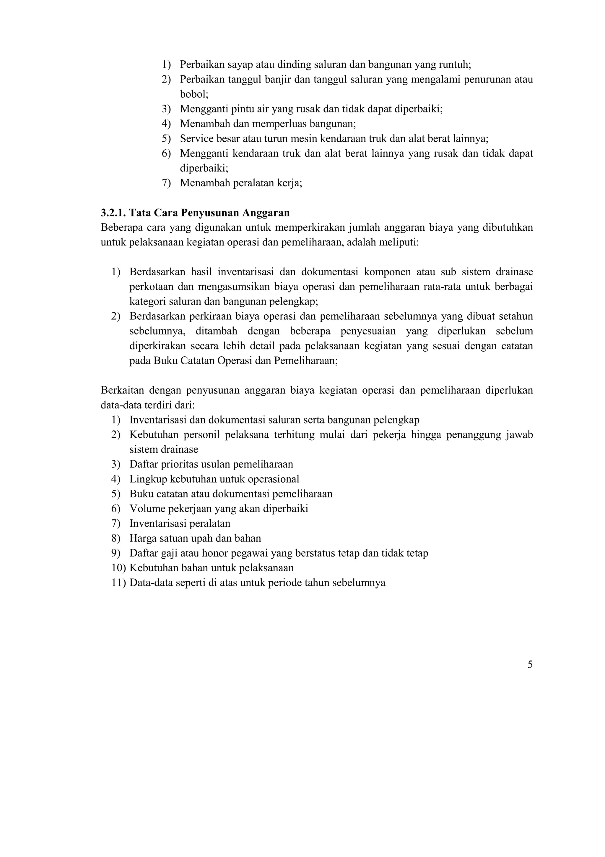 Tata cara penyusunan biaya operasi dan pemeliharaan drainase | PDF
