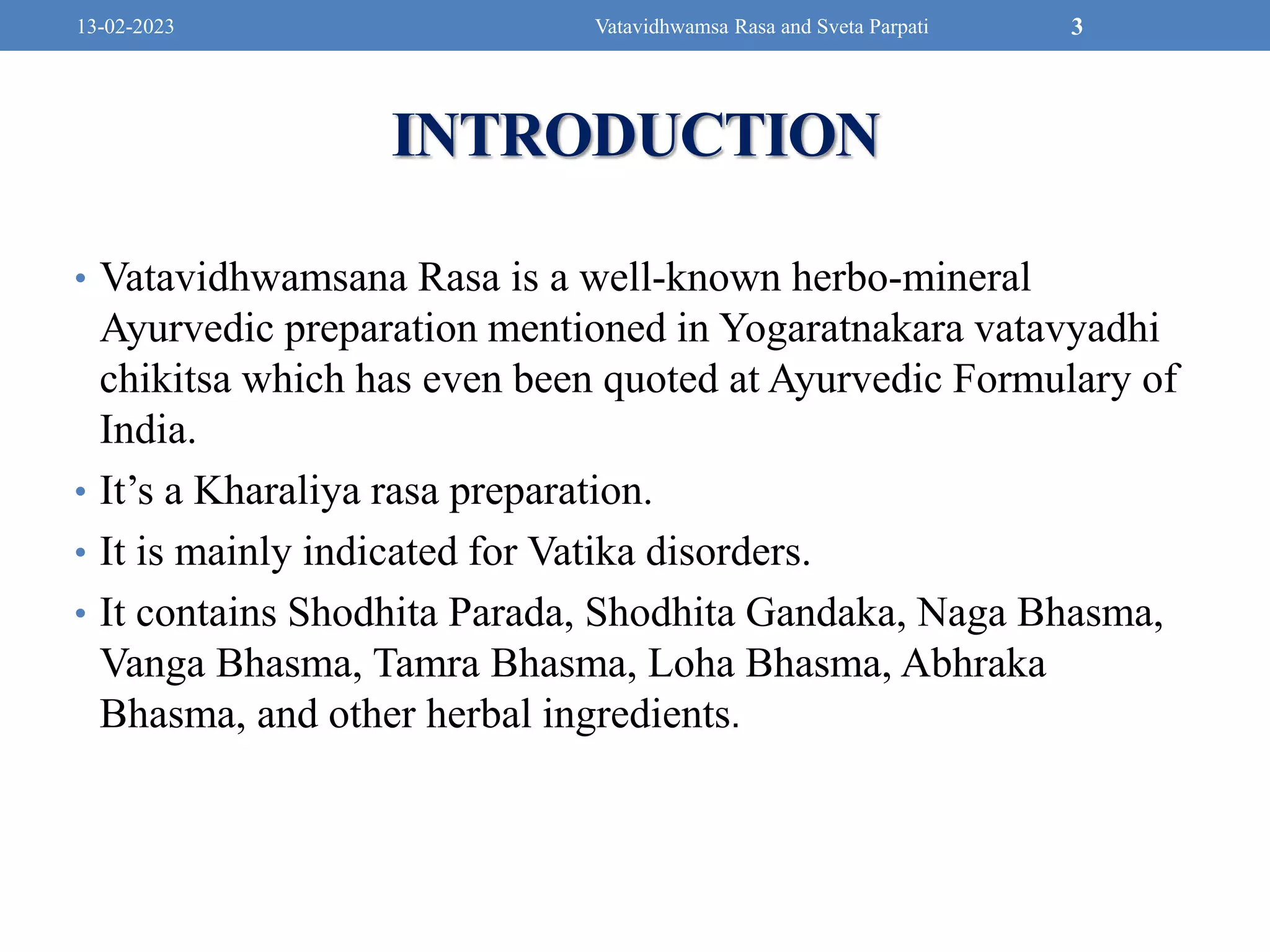 VATA VIDVAMSAKA RASA AND SHWETA PARPATI | PPTX