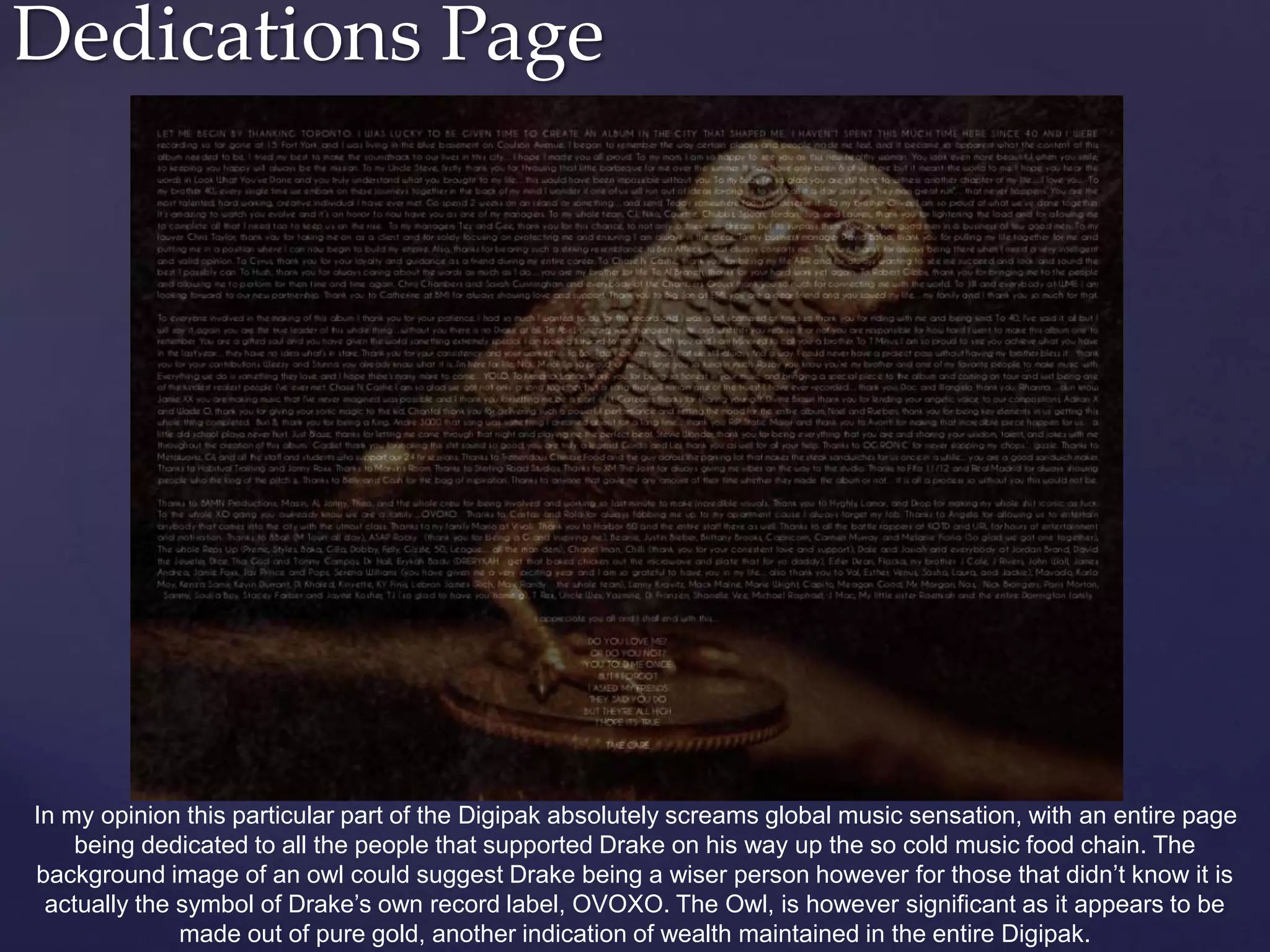 Drake Take Care Digipak Analysis | PPTX