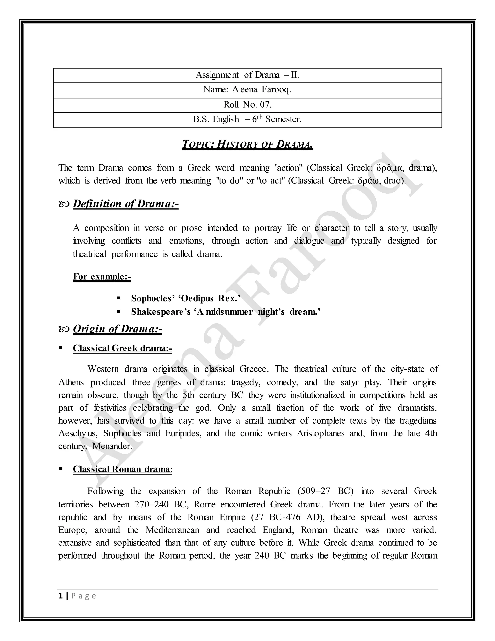 HISTORY and ORIGIN OF DRAMA. | DOCX