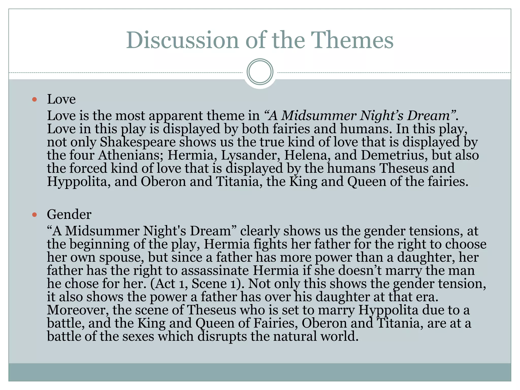Themes and Settings in "A Midsummer Night's Dream" by William ...