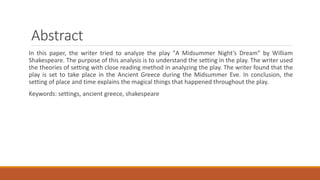 Setting Analysis in "A Midsummer Night's Dream" by William Shakespeare ...