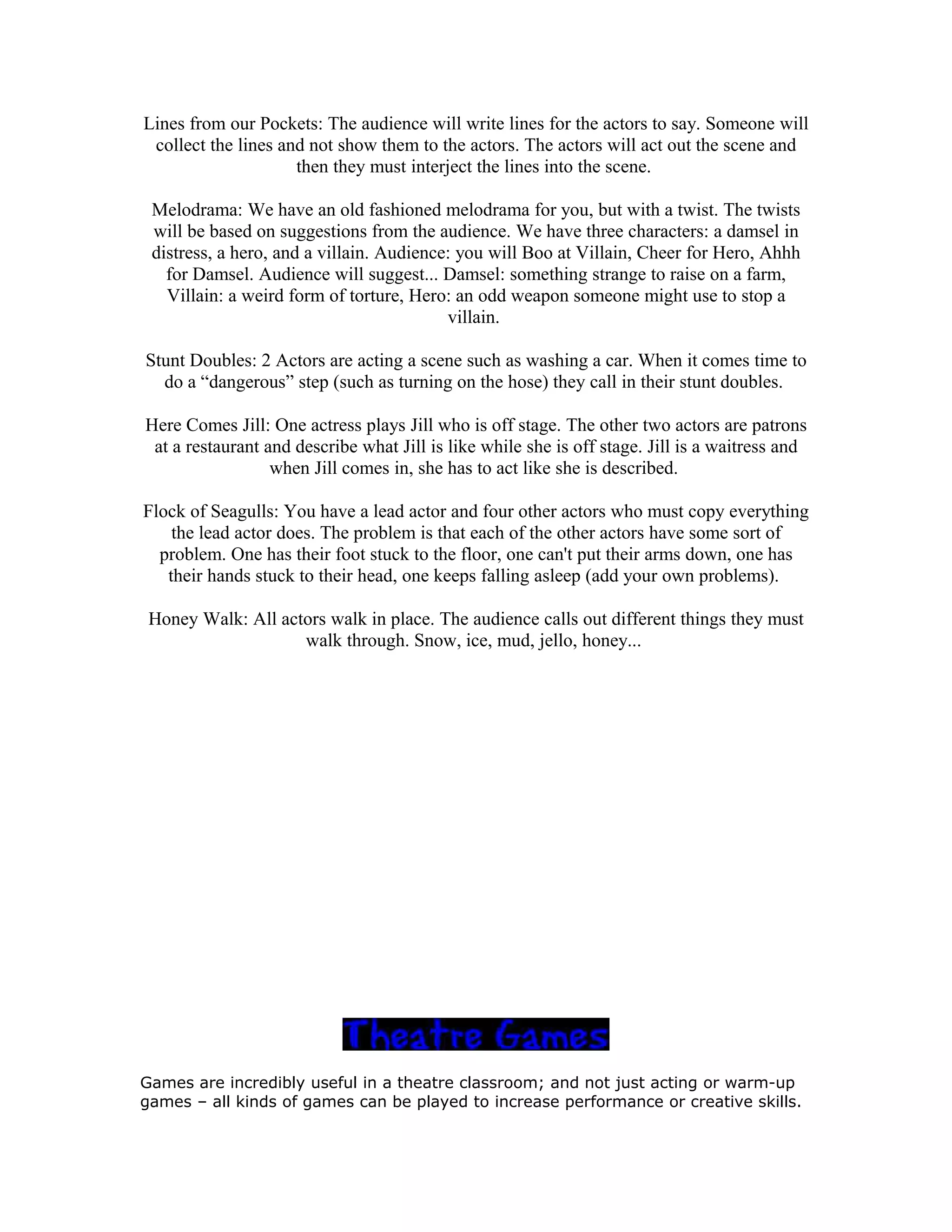 Drama exercises | DOC | Zoos & Aquariums | Attractions