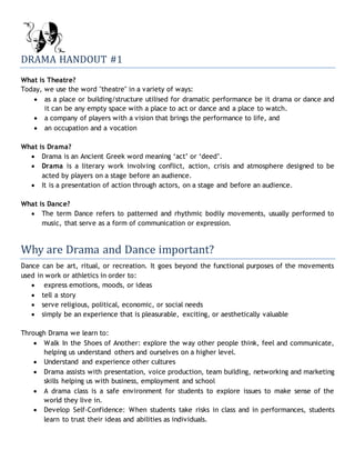 Drama handout theatre and drama origins grds 7 9 | DOCX