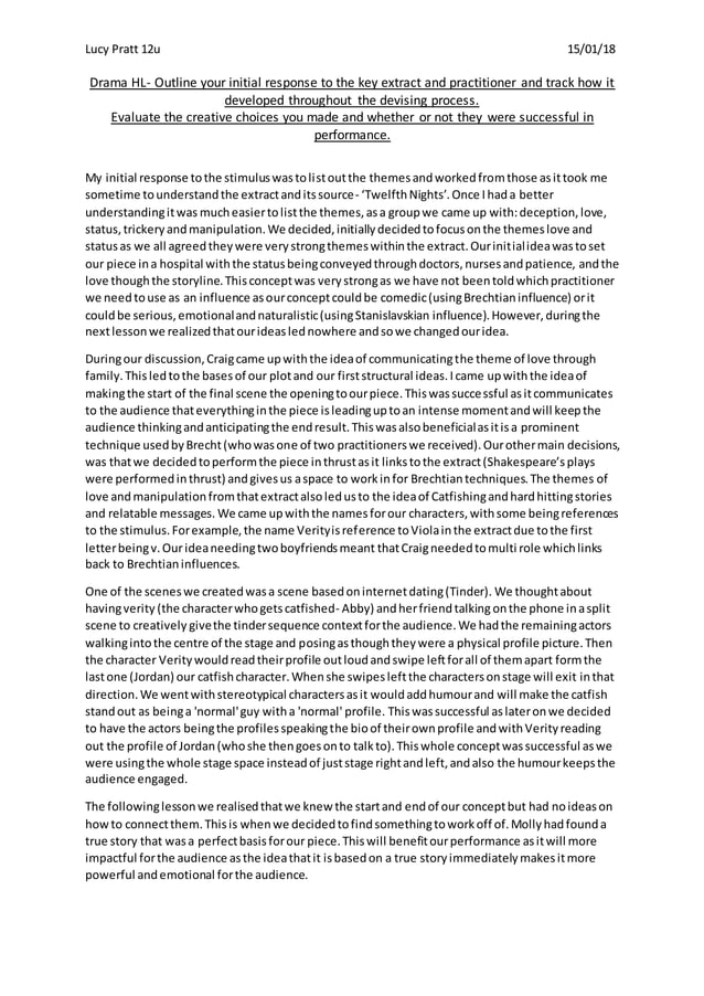 Drama hl outline your initial response to the key extract and ...