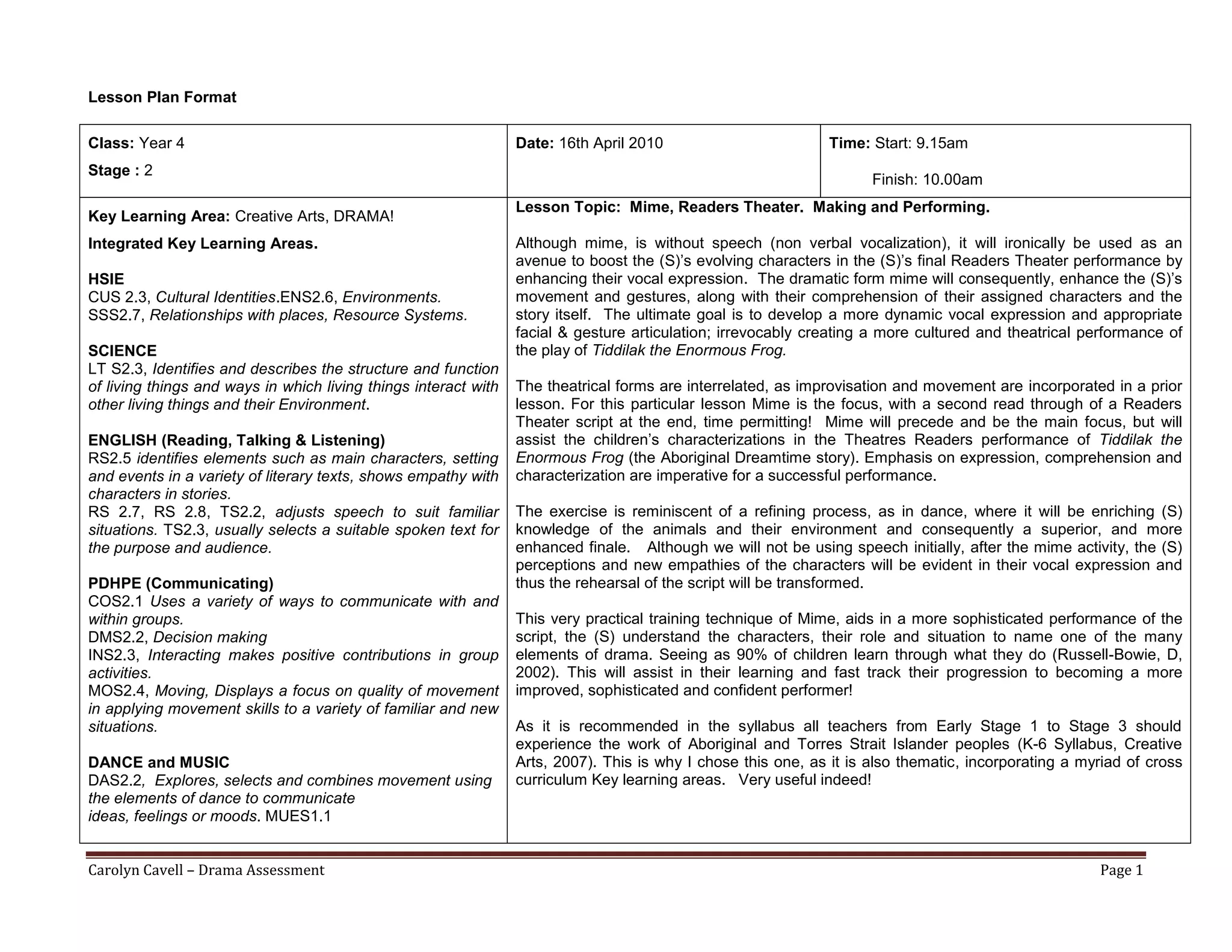 Drama lesson plan | DOCX