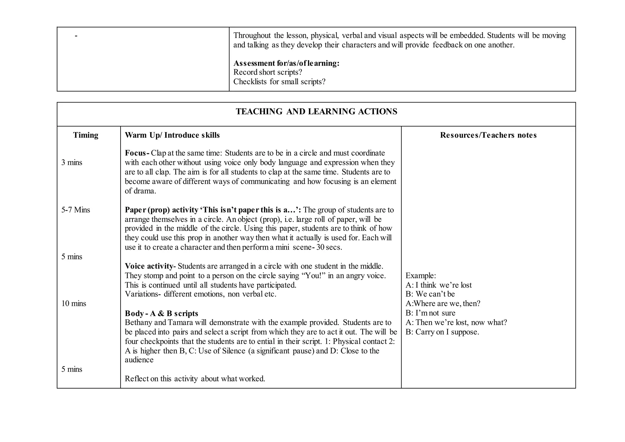 Drama Lesson plan 2 | DOCX | Education