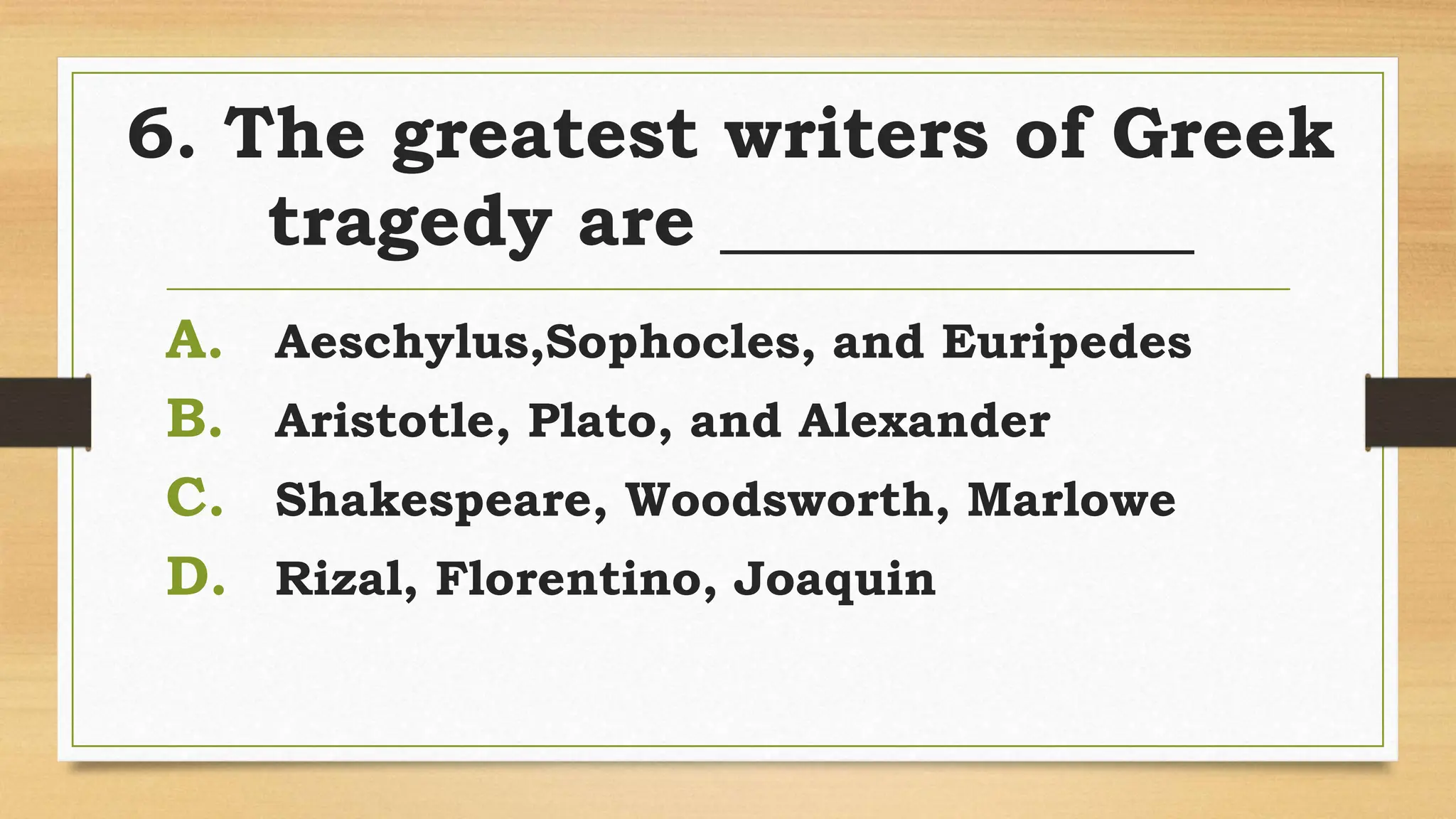 DRAMA QUIZ ON LITERATURE - FOR READING PURPOSES.pptx | Drama | Genres