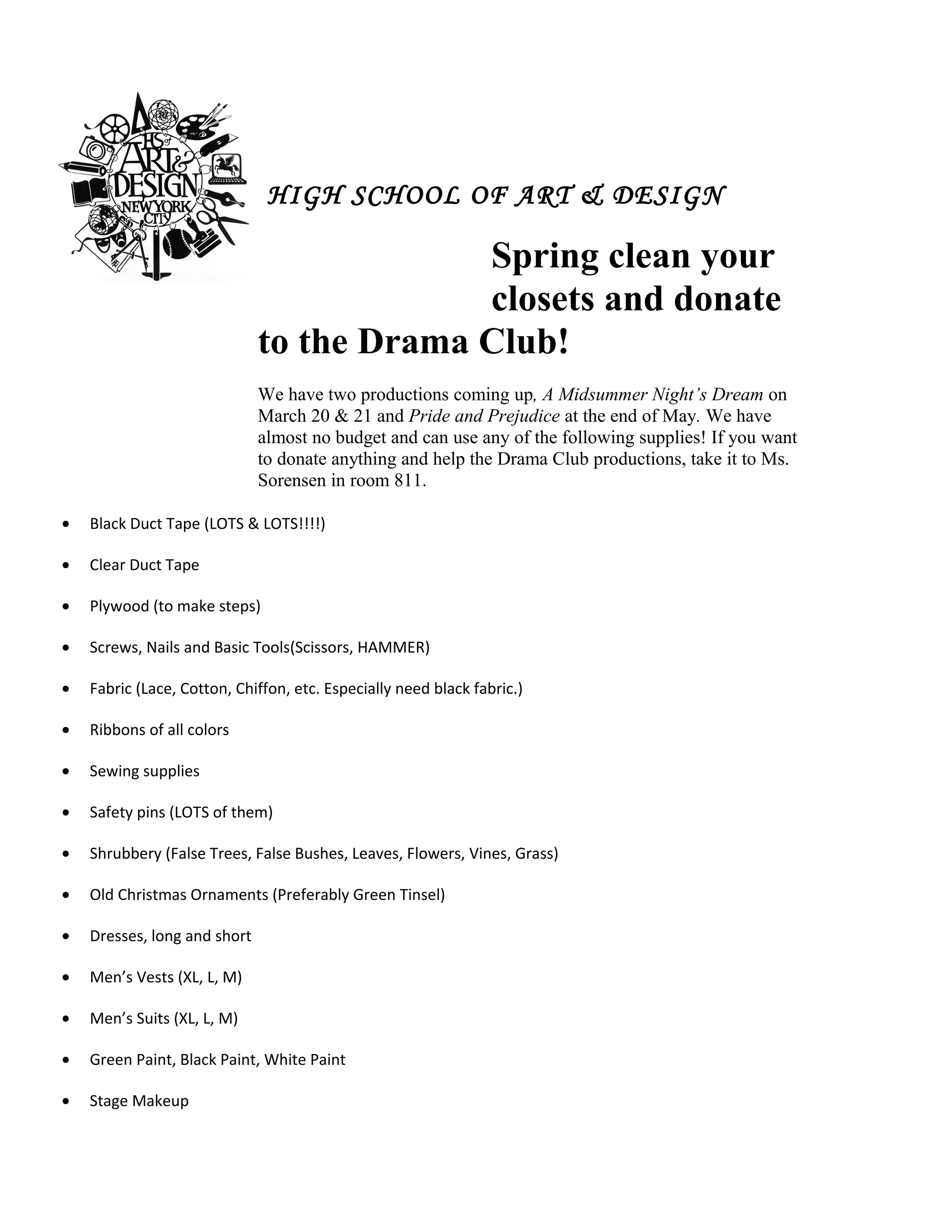 A&D Drama club supplies | DOC