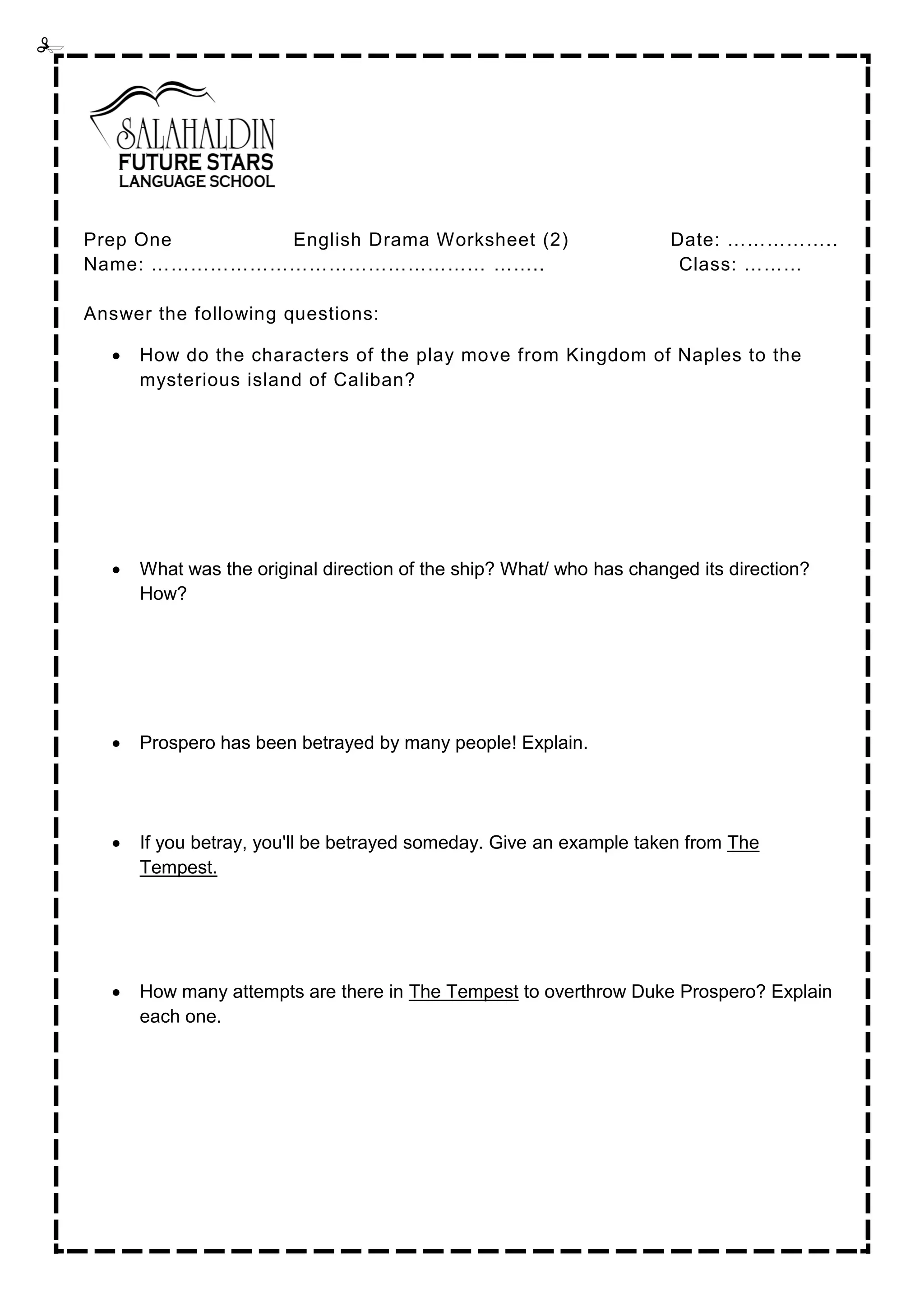 Drama: The Tempest Worksheet | PDF | Drama | Genres