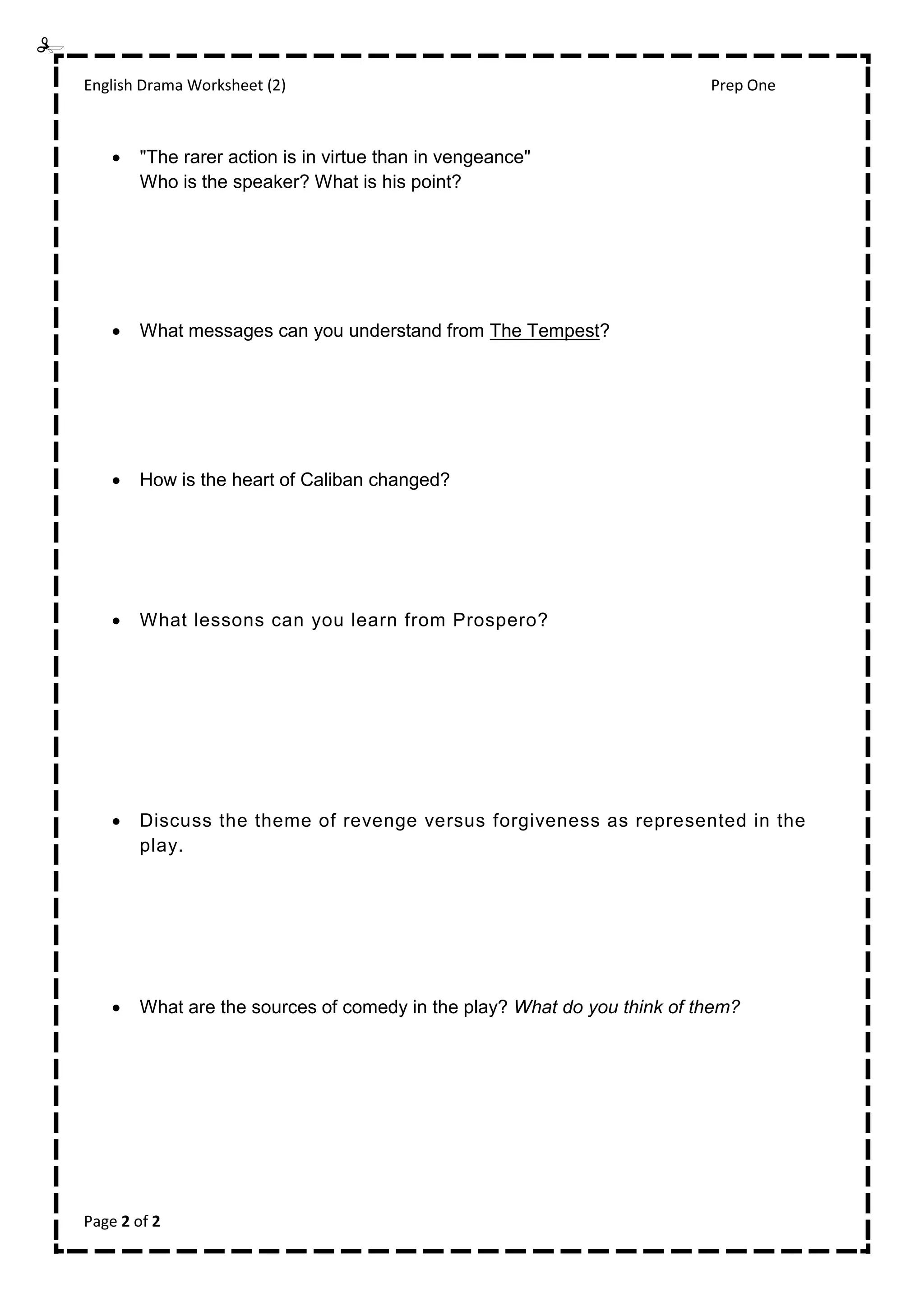 Drama: The Tempest Worksheet | PDF