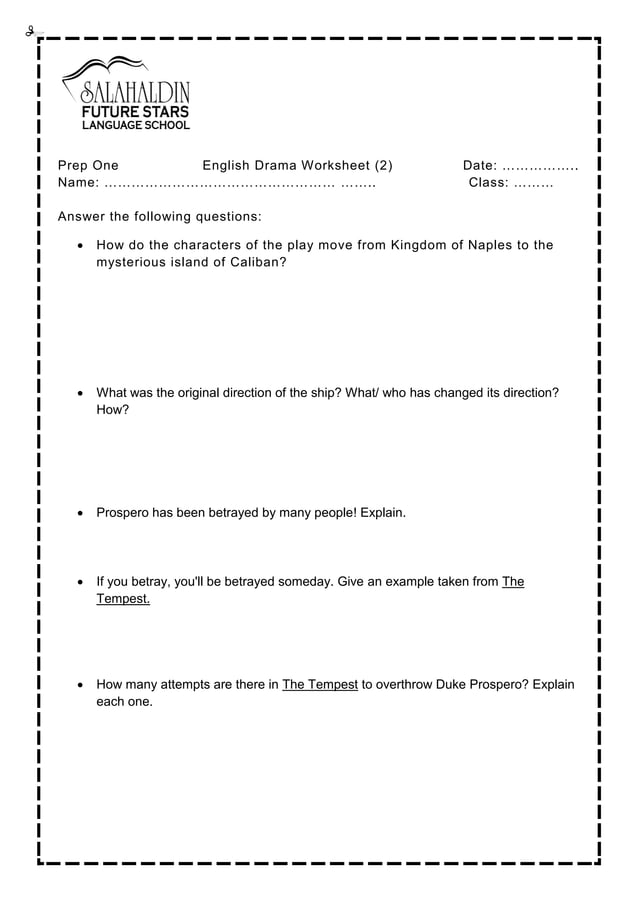 Drama: The Tempest Worksheet | PDF