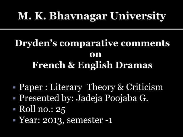 Dramatic poesy | PPT