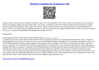 Dramatic Techniques In An Inspector Calls | PPT