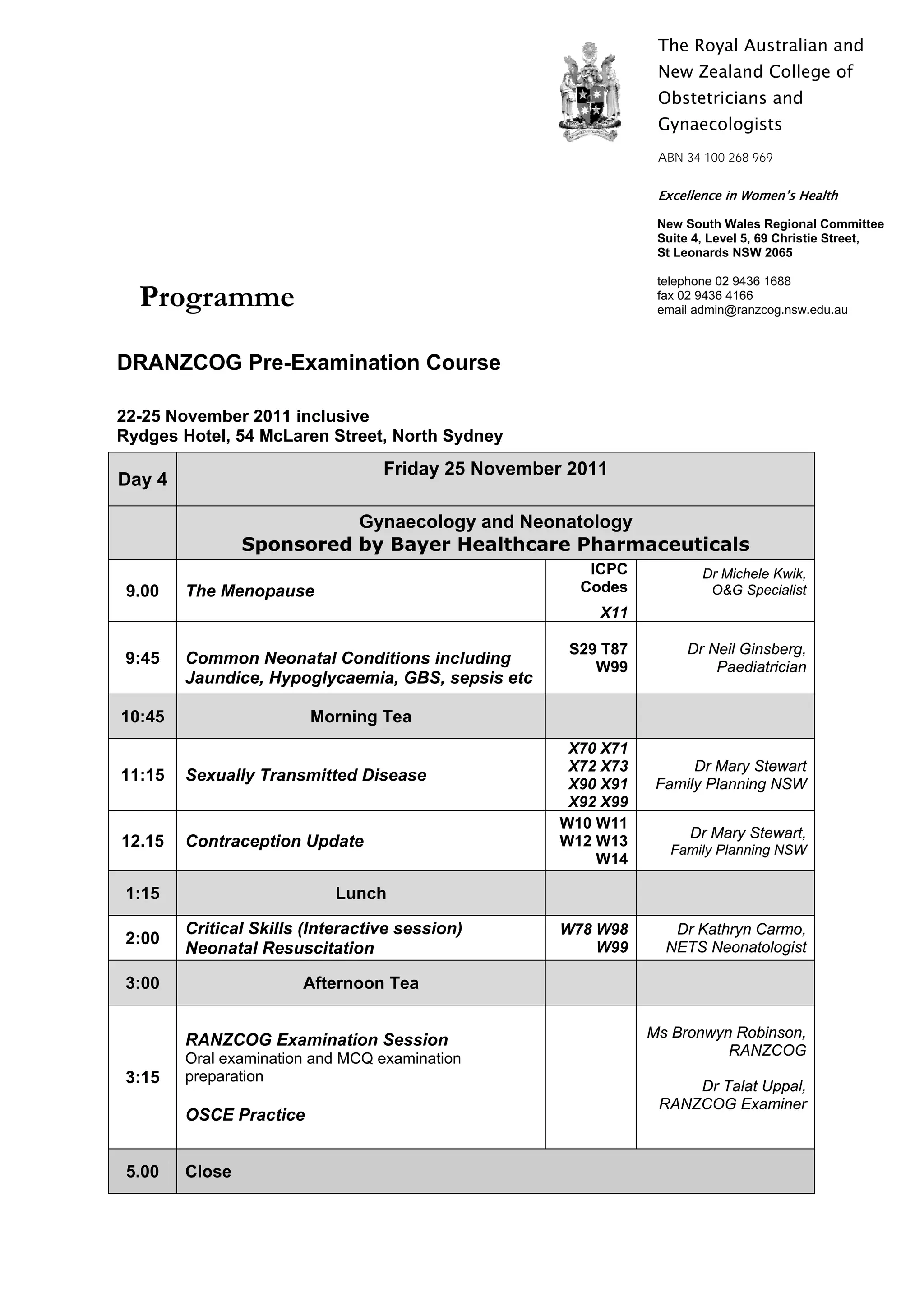Dranzcog Rev Course Nov 11 Program | PDF