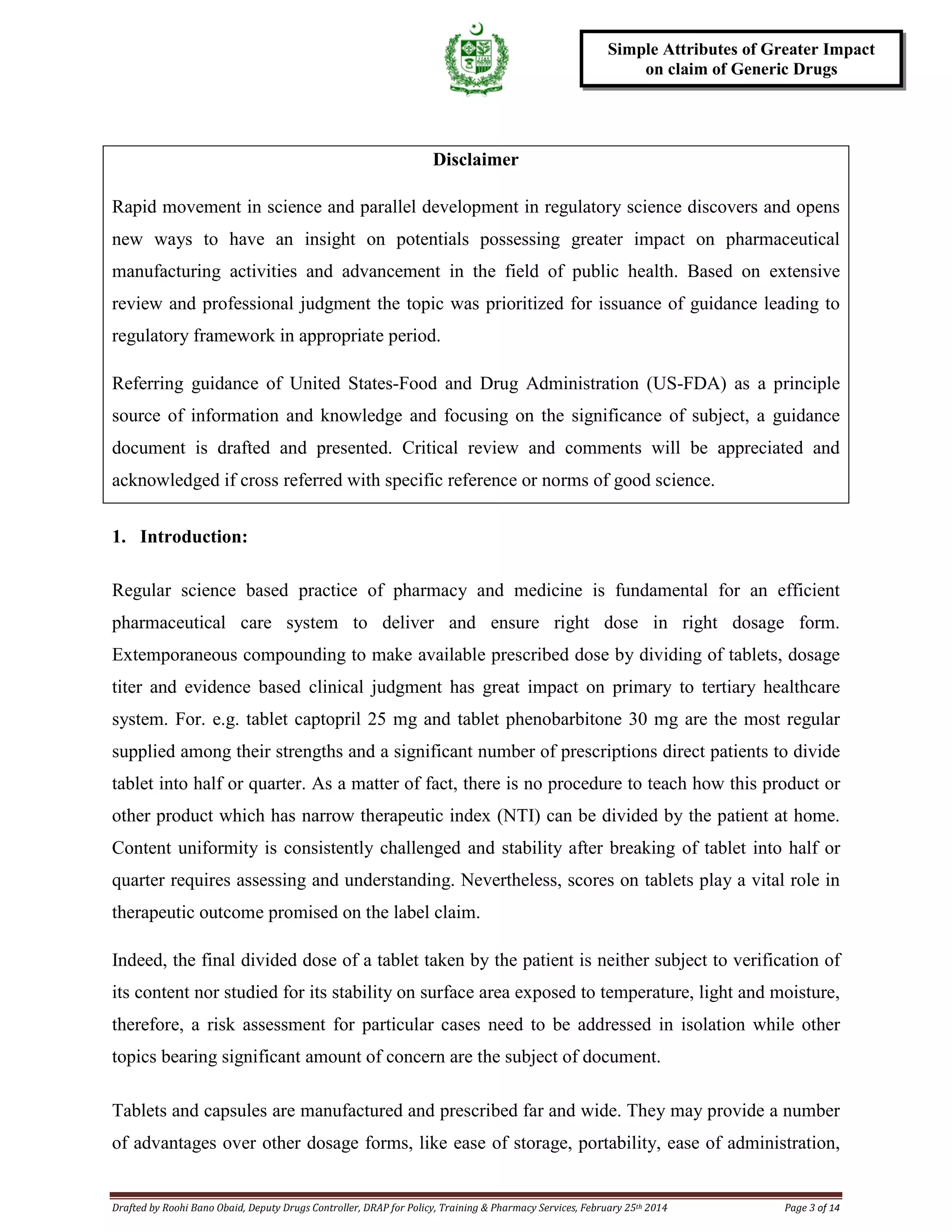 Draft Guidance on Physical Attributes of Tabs & Caps | PDF