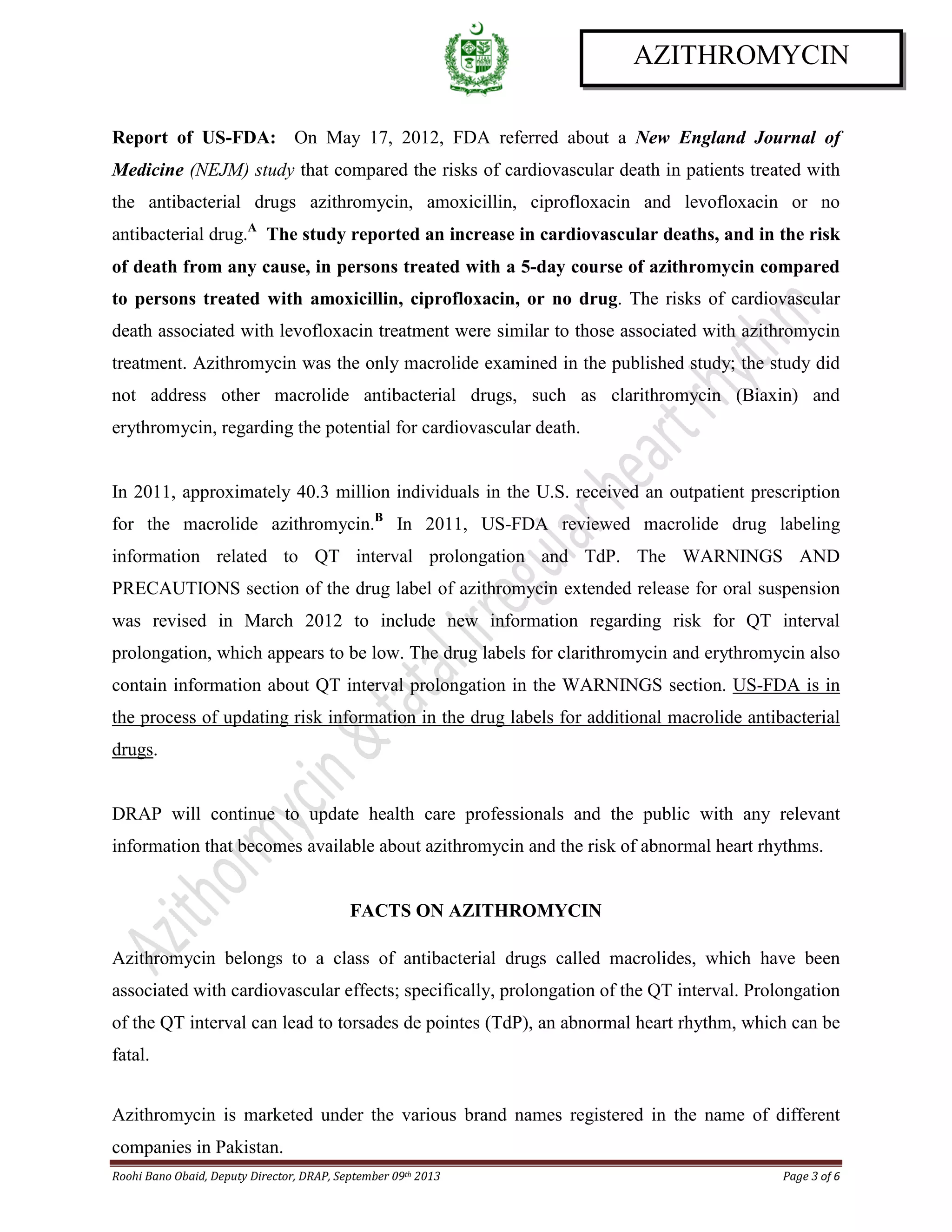 Drug Safety Alert 2 Azithromycin | PDF