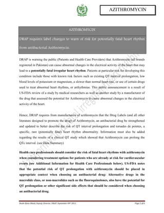 Drug Safety Alert 2 Azithromycin | PDF