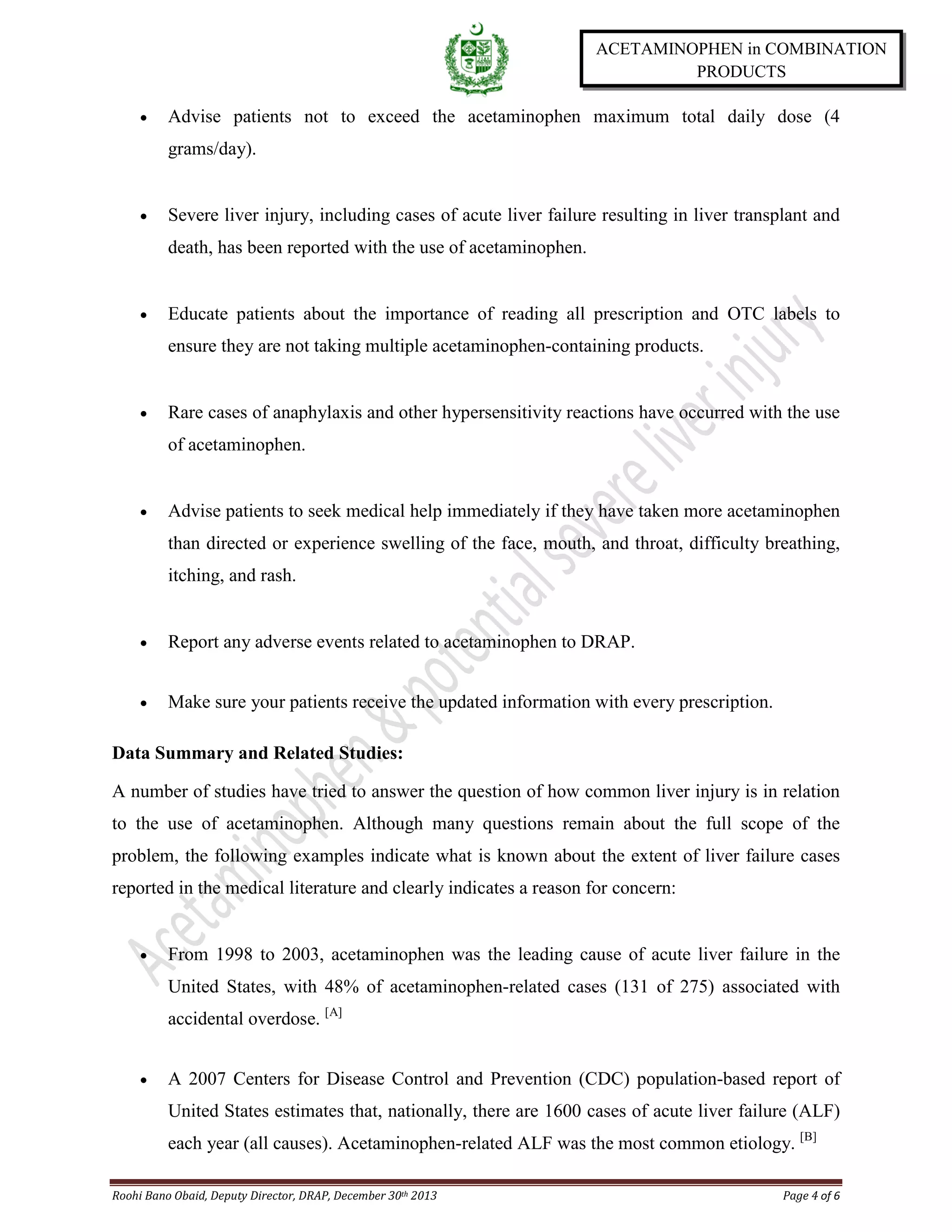 Drug Safety Alert 6 Acetaminophen | PDF