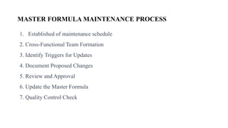 Master formula generation and maintenance | PDF