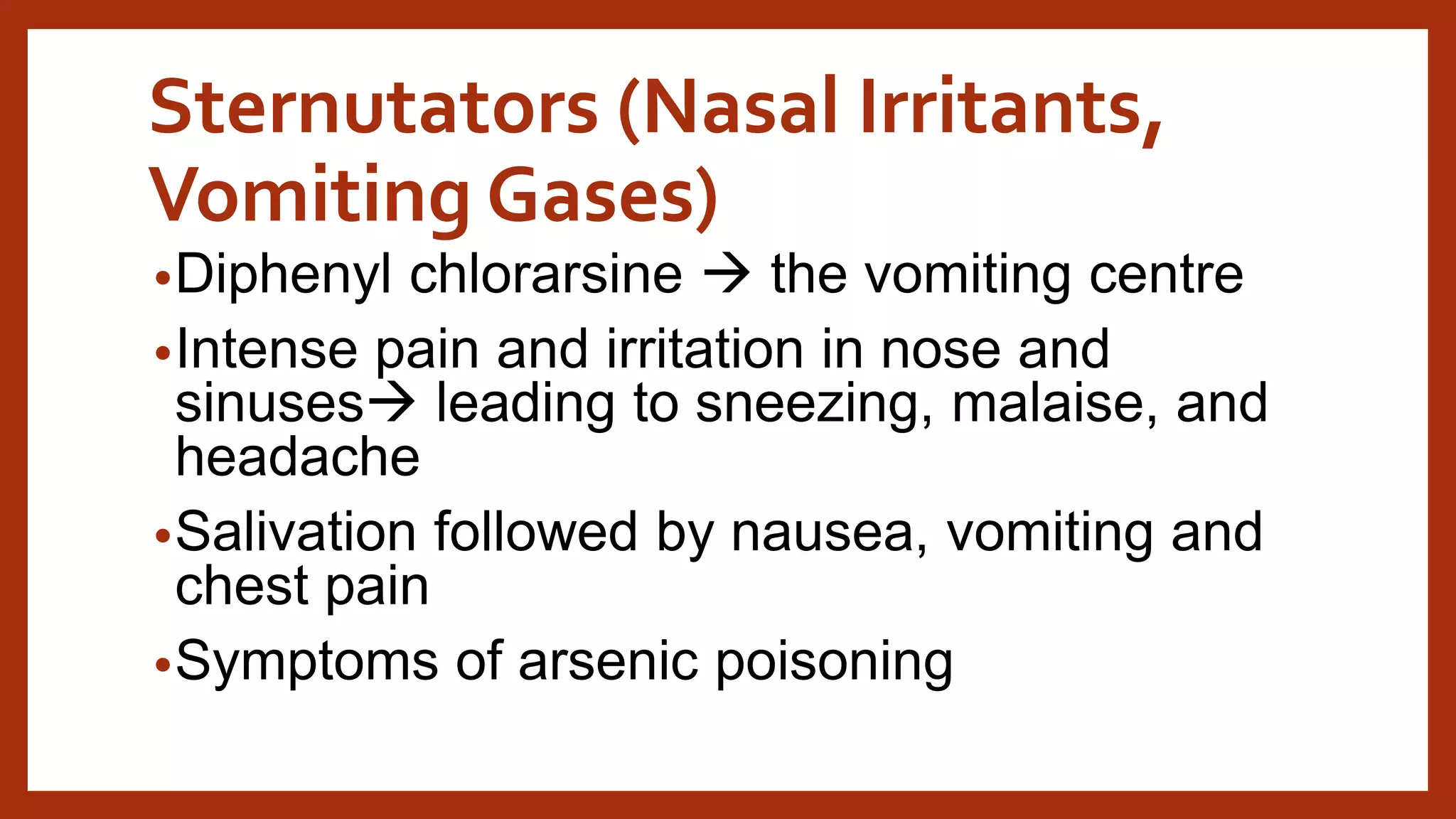 War gases - types, action & clinical features in brief | PPTX