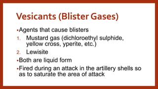 War gases - types, action & clinical features in brief | PPTX