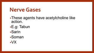 War gases - types, action & clinical features in brief | PPTX