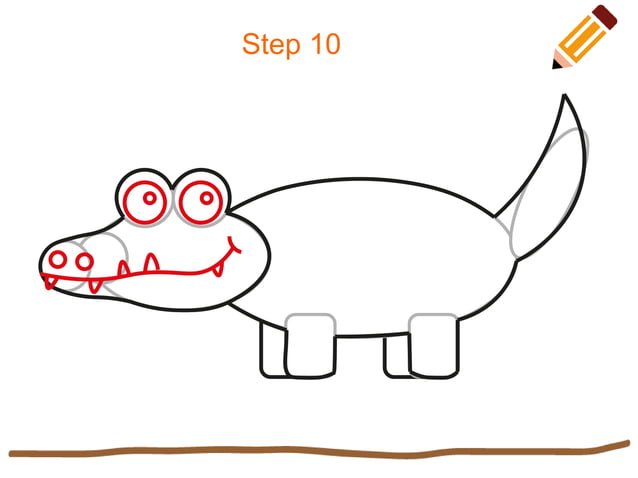 Drawing Tutorial - How To Draw A Cute Cartoon Alligator Step By Step | PPT