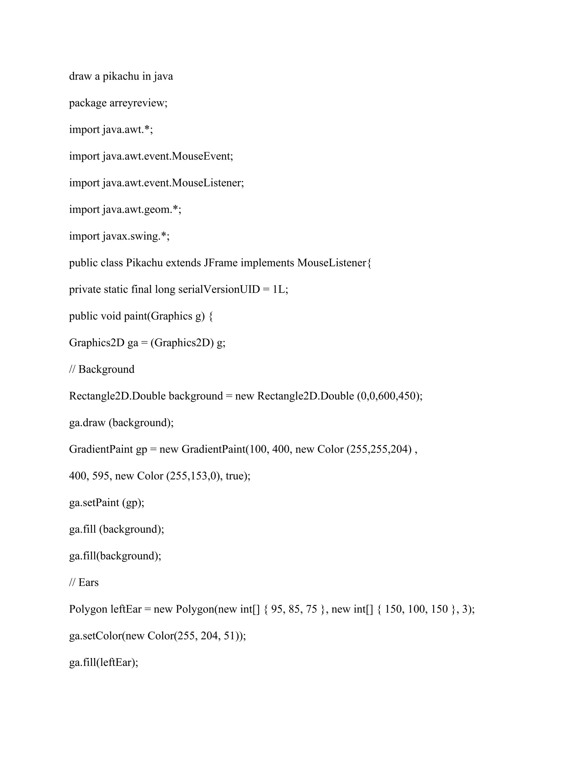 draw a pikachu in java package arreyreview- import java-awt--- import.pdf