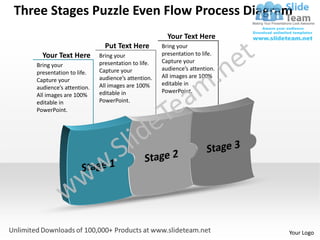 Draw flowchart three stages puzzle even process diagarm power point ...