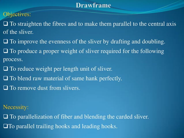 Yarn Manufacturing Process : Drawframe | PDF