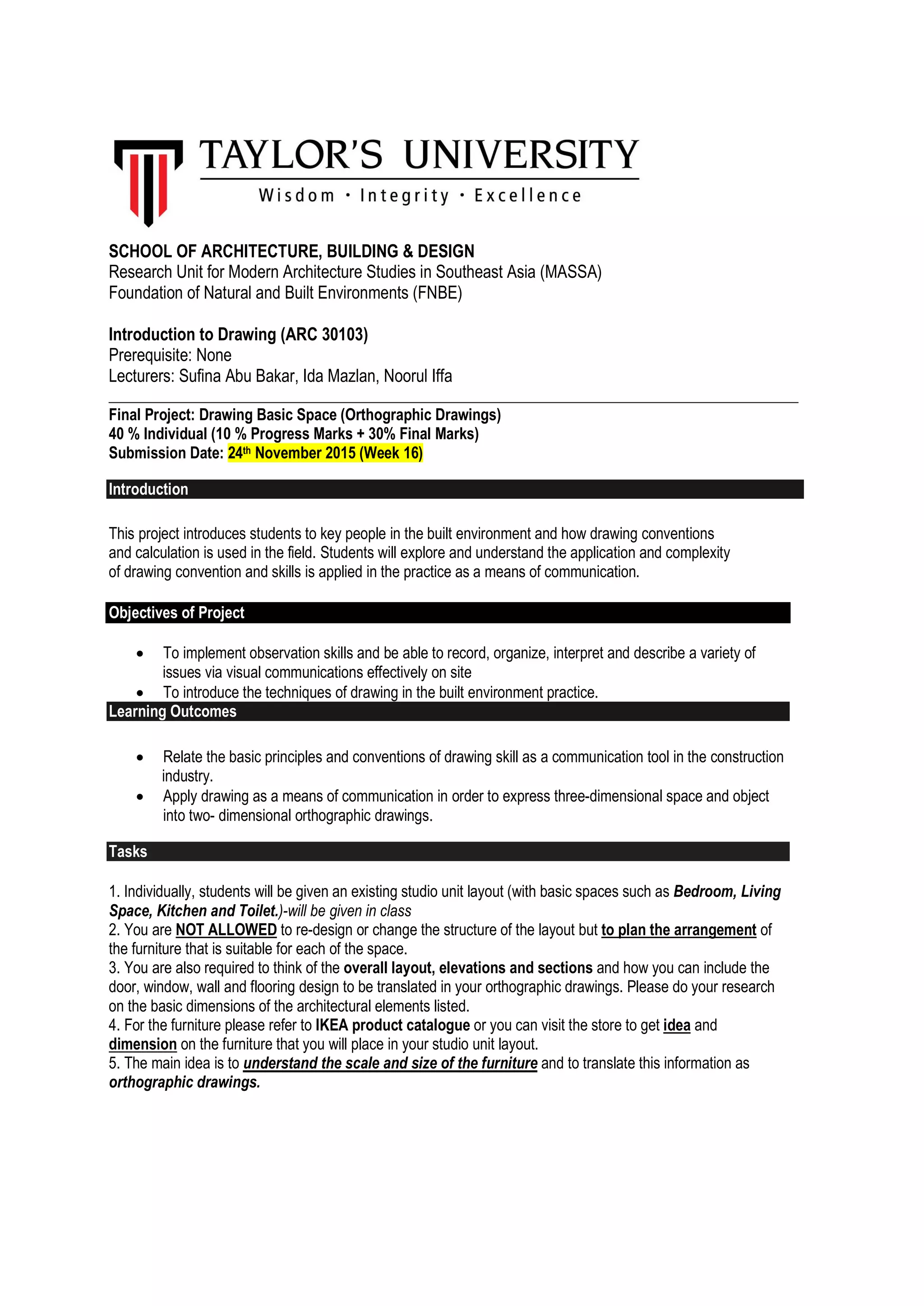 Drawing final project studio unit living_july 2015 | PDF