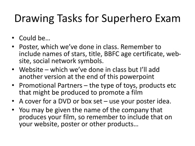 Drawing task for superhero exam | PPTX