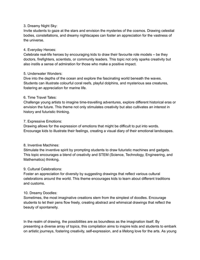 Drawing Topics.pdf | Drawing and Sketching | Arts and Crafts