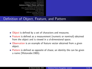 Dr azimifar pattern recognition lect1 | PDF