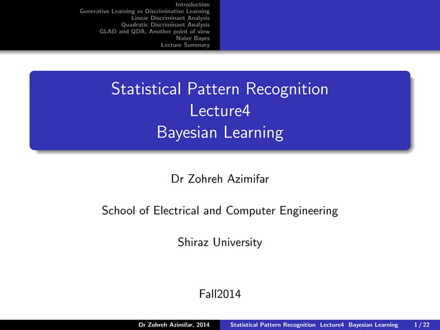 Dr azimifar pattern recognition lect4 | PDF